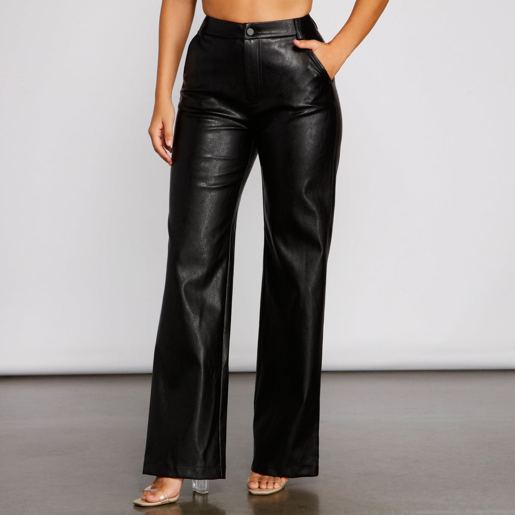 Sleek Faux Leather Straight-Leg Pants – Conean