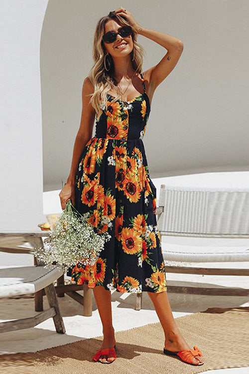 Sunflower Fit&Flare Print Midi Dress - 9 Colors – Conean
